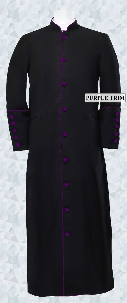 Men’s Black Clergy Robe with Deep Purple Trim and Buttons – Suit Avenue