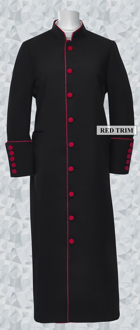 Women’s Black Clergy Robe with Red Trim & Matching Buttons – Suit Avenue