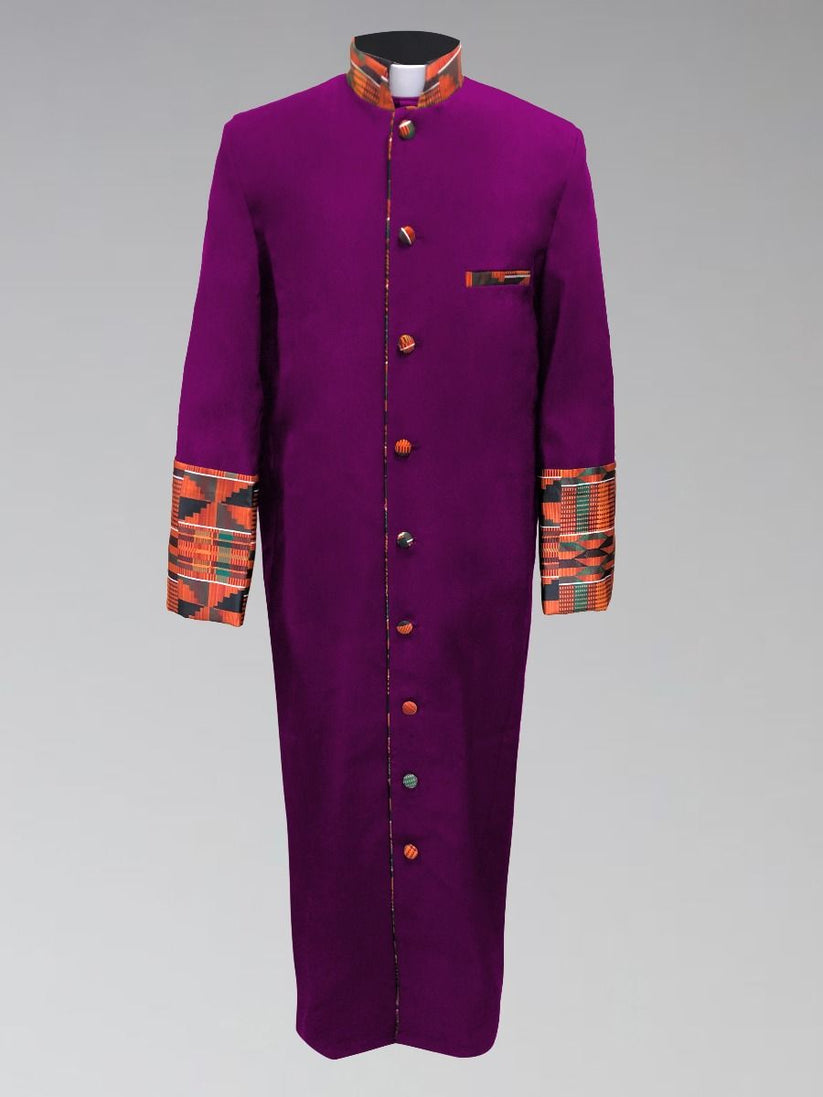 Men’s Purple Clergy Robe with African Kente Trim – Heritage Style ...