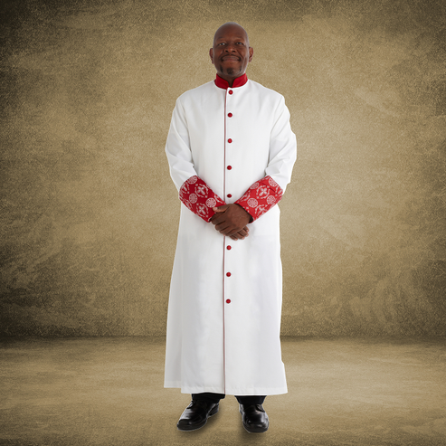 Men's Triple Satin Pleated White/Red Clergy Robe / Clergy Cassock ...