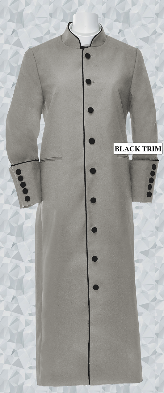 Elegant Women’s Silver Clergy Robe with Black Trim & Buttons – Suit Avenue